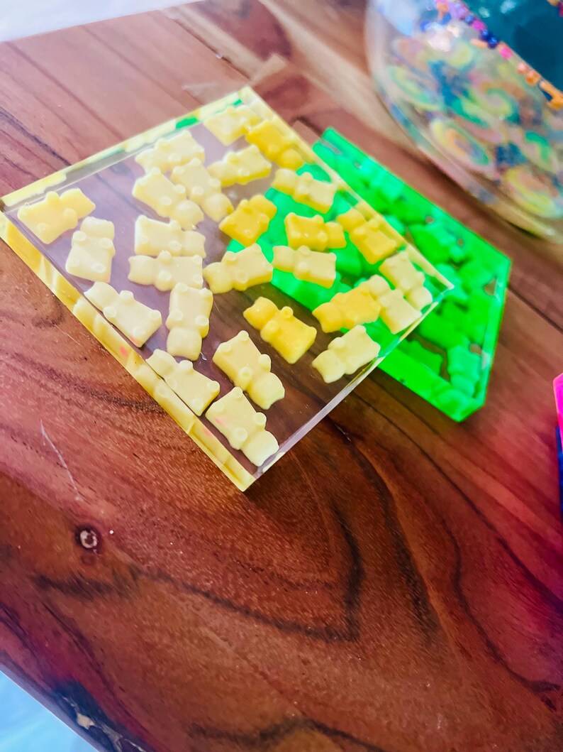 Unique Rainbow 4 Pc Coaster Set Gummy Bear Resin , Table Top Decor ...