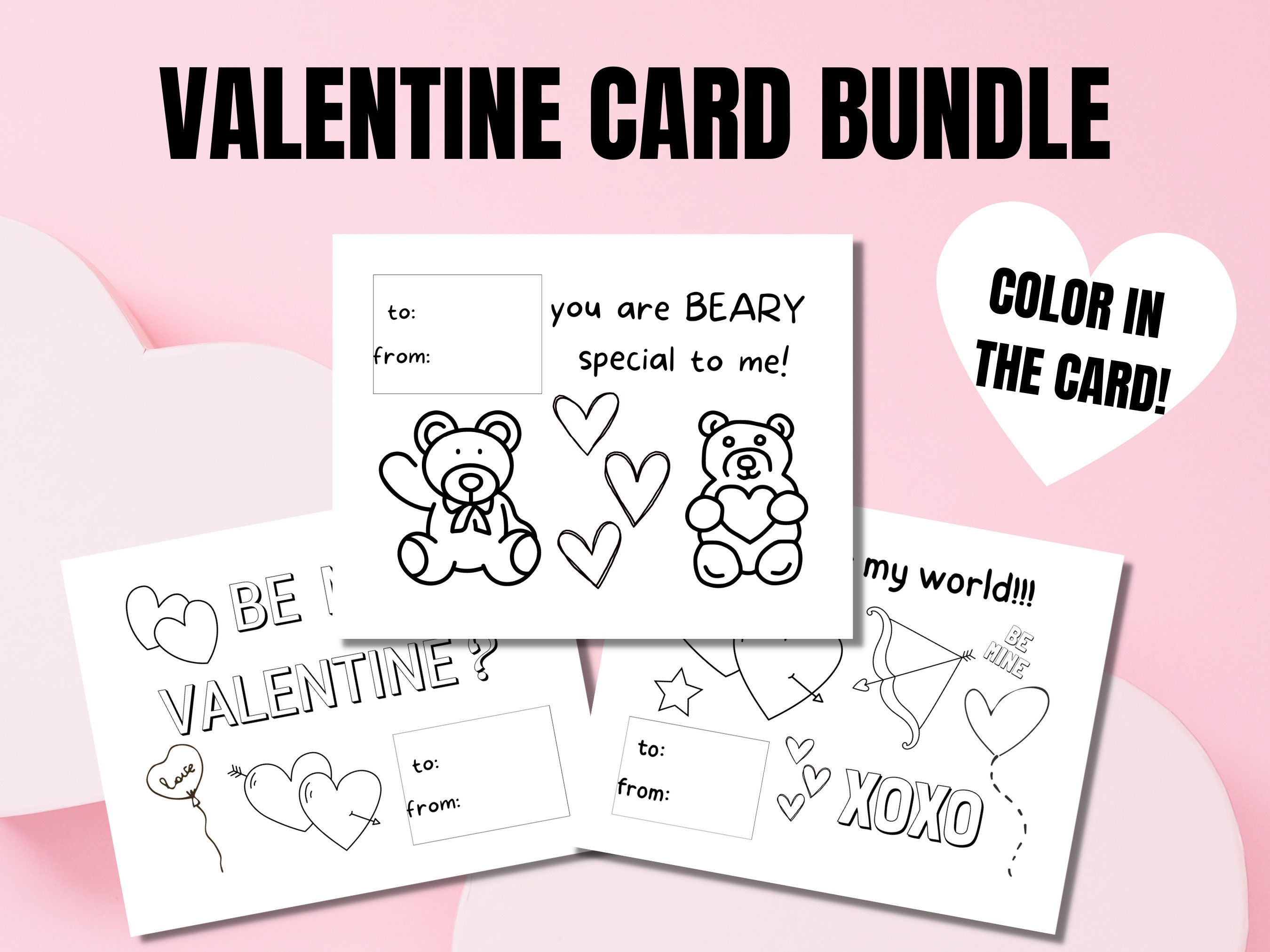 Color in Valentine for Kids L Printable Valentine's Day Card - Etsy