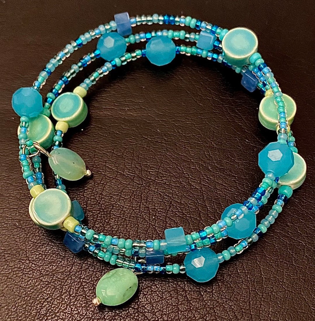 Aqua Porcelain Tiles Wrap Bracelet - Etsy
