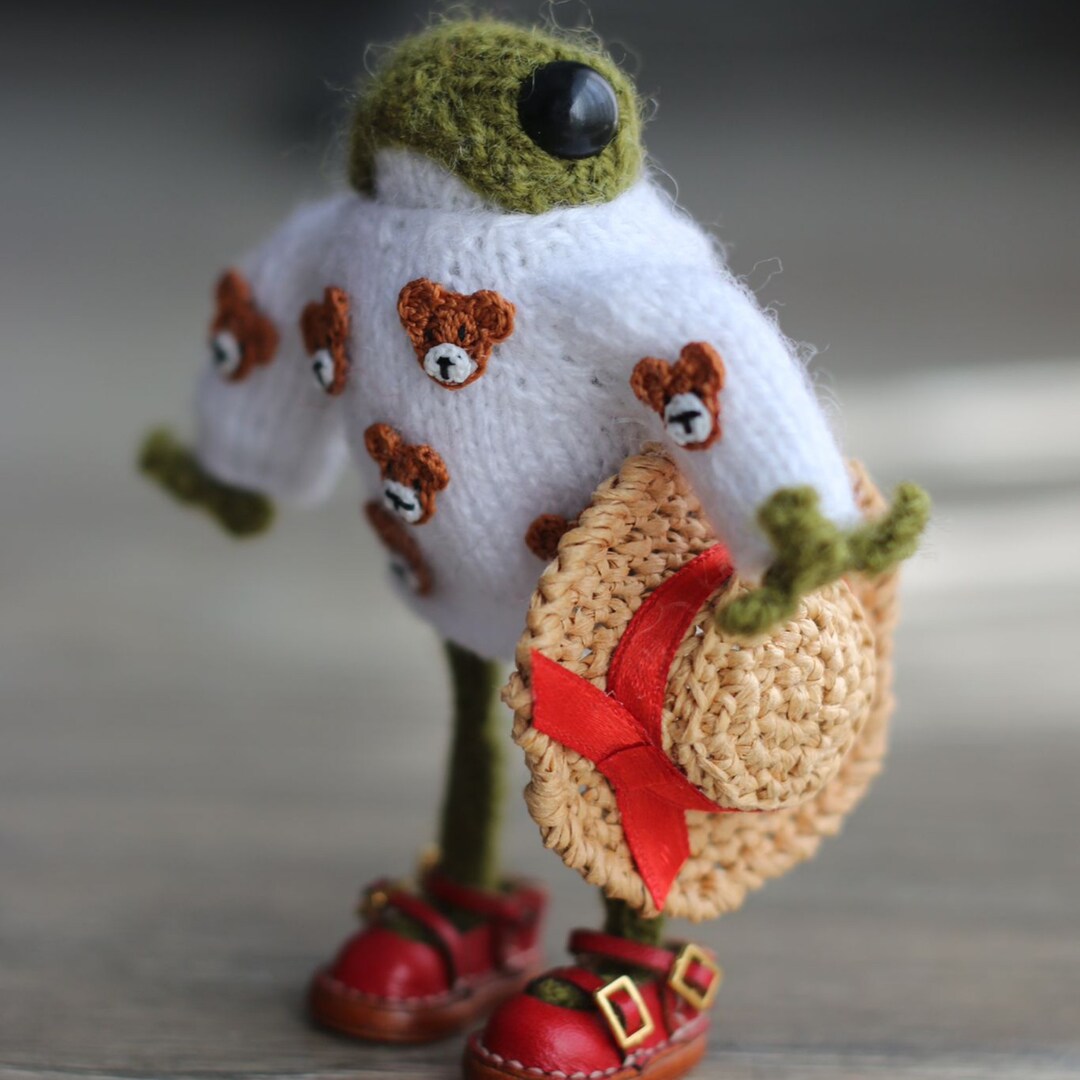 Handmade Knitted Frog, Handmade Knitted Frog With Colorful Clothes ...