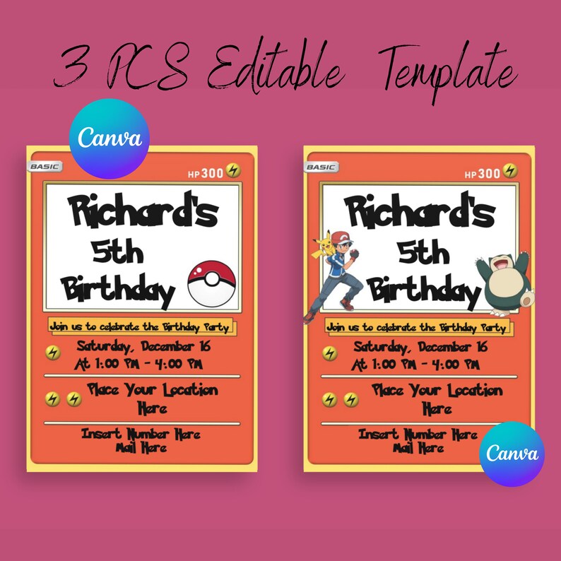 Editable Pokemon Birthday Invitation Pokemon Birthday Party - Etsy