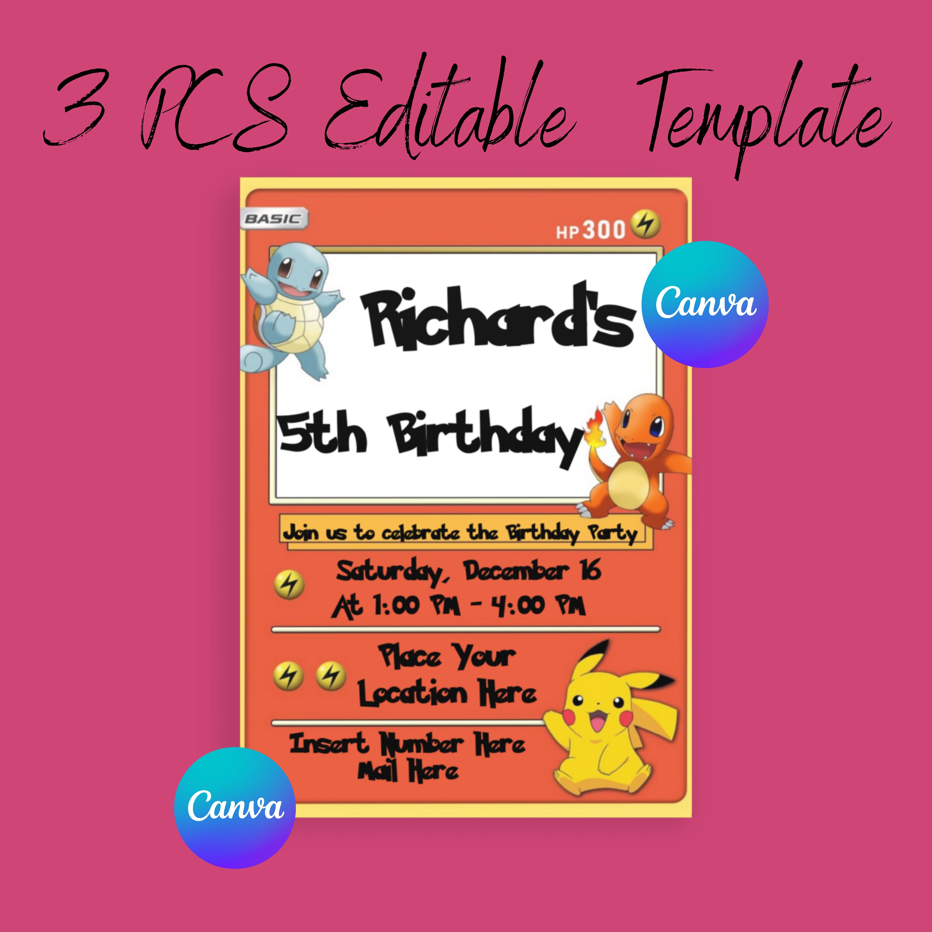 Editable Pokemon Birthday Invitation Pokemon Birthday Party - Etsy