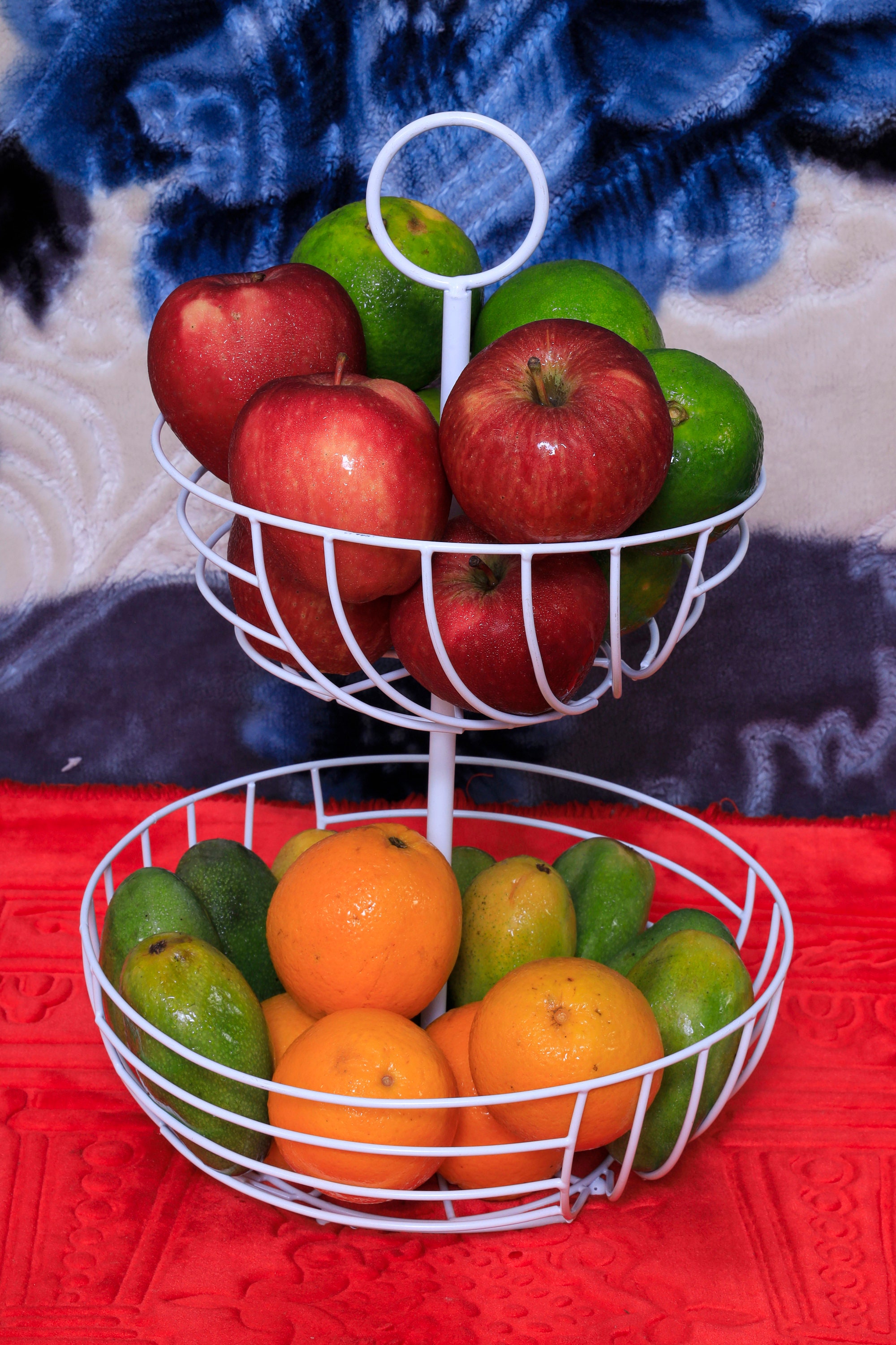 Decorative 2-tier White Round Metal Fruit Basket – Freestanding or ...