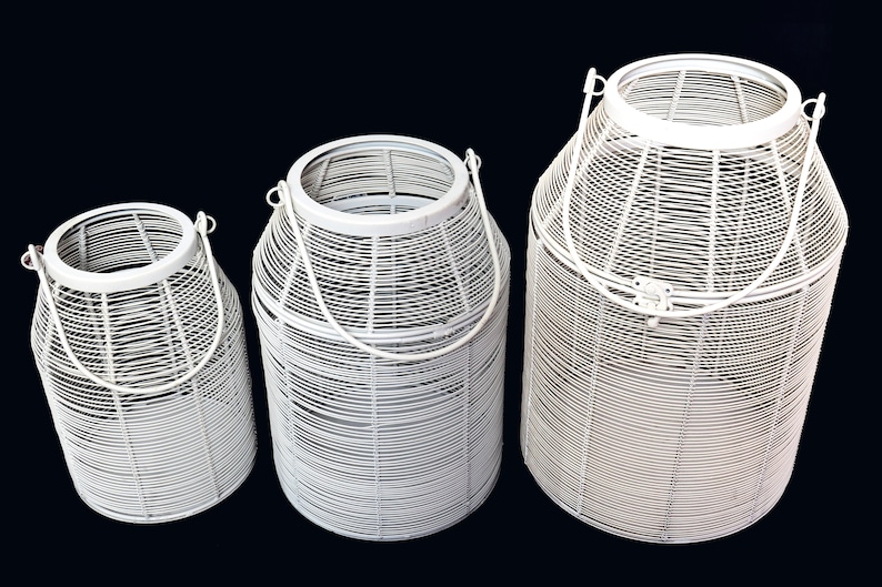 White Metal Three Lantern Set: Indoor/outdoor Decor, Milk Can Design - Etsy