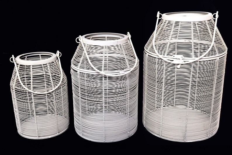 White Metal Three Lantern Set: Indoor/outdoor Decor, Milk Can Design - Etsy