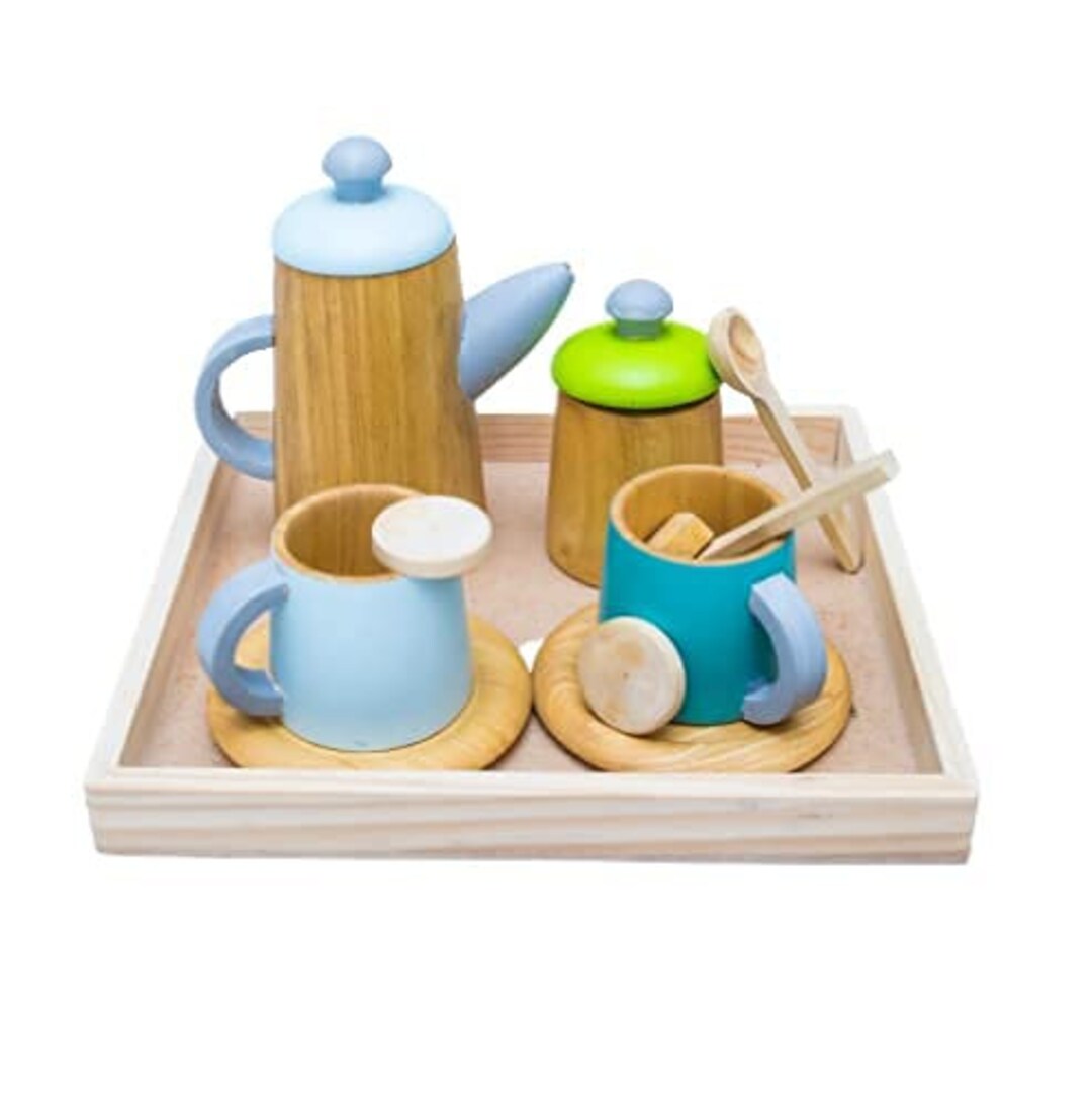 Wooden Pretend Play Tea Set With Tray Kitchen Accessories Kit - Etsy