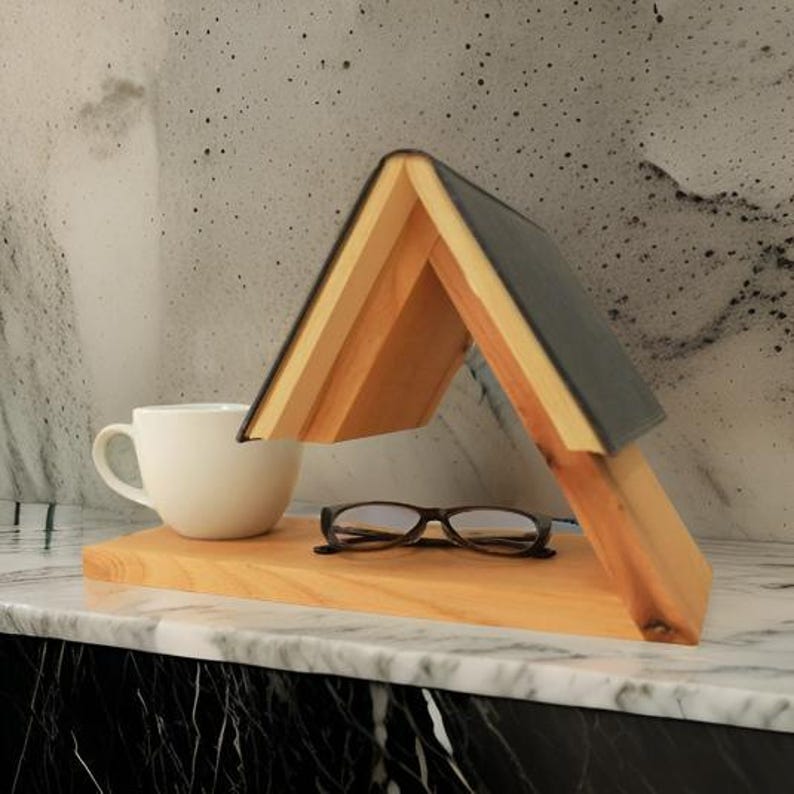 Book Thumb Page Holder wooden Nightstand Book Stand & Compact Bookmark ...