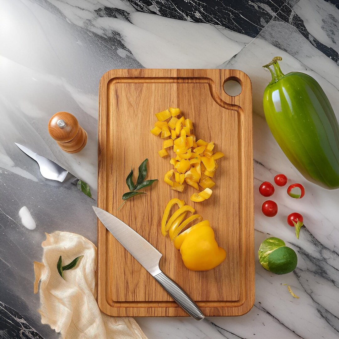 Premium Teak Wood Chopping Board for Kitchen Rectangular Cutting Board ...