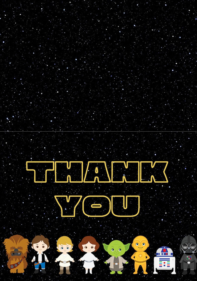 Star Wars Thank You Card, Thank You Note, Star Wars Birthday Party ...