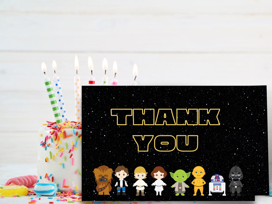 Star Wars Thank You Card, Thank You Note, Star Wars Birthday Party ...