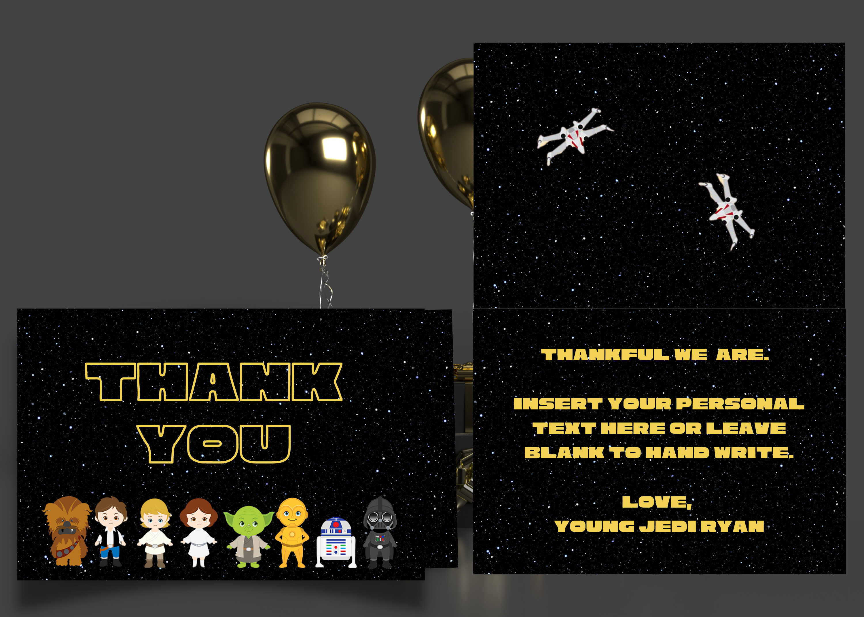 Star Wars Thank You Card, Thank You Note, Star Wars Birthday Party ...