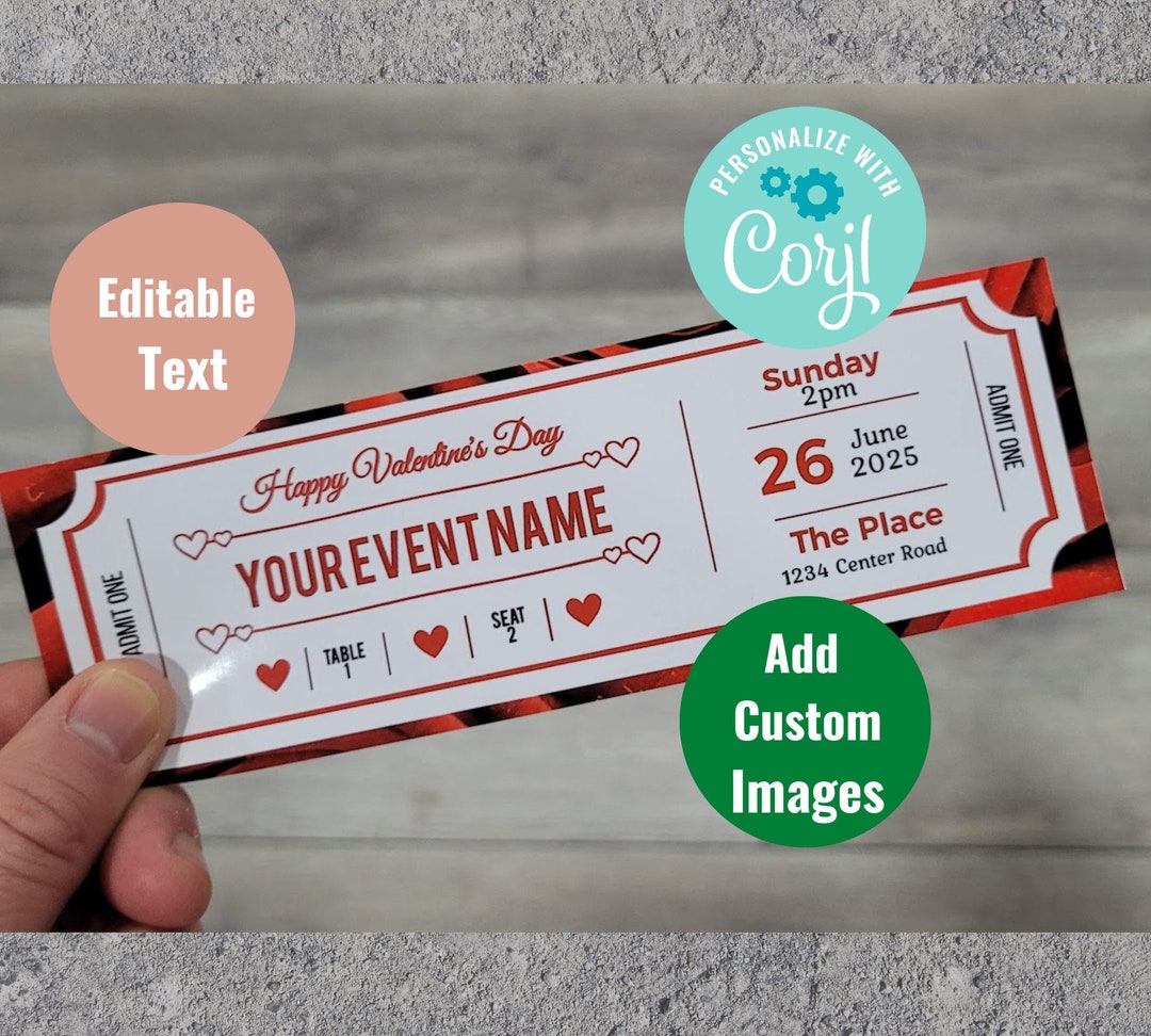 Editable Valentines Day Gift Event Ticket, Surprise Ticket Template ...