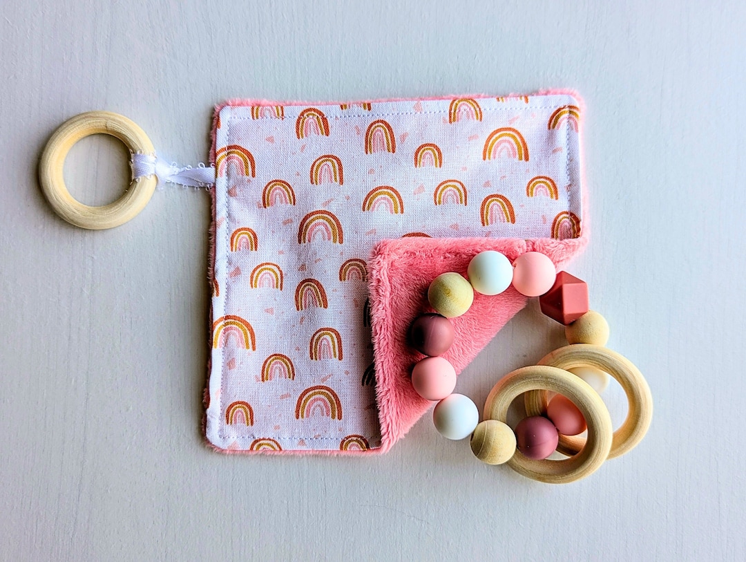 Pink Rainbow Baby Toy Gift Set W/rainbow Crinkle Sensory Cloth Matching ...