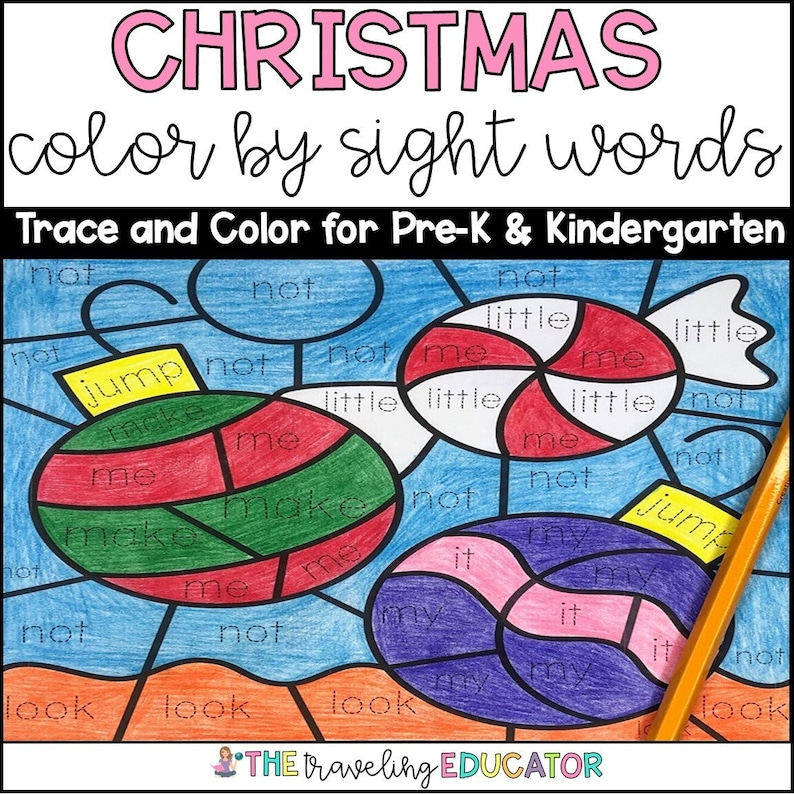 Christmas Color by Sight Words for Pre-kindergarten and Kindergarten ...