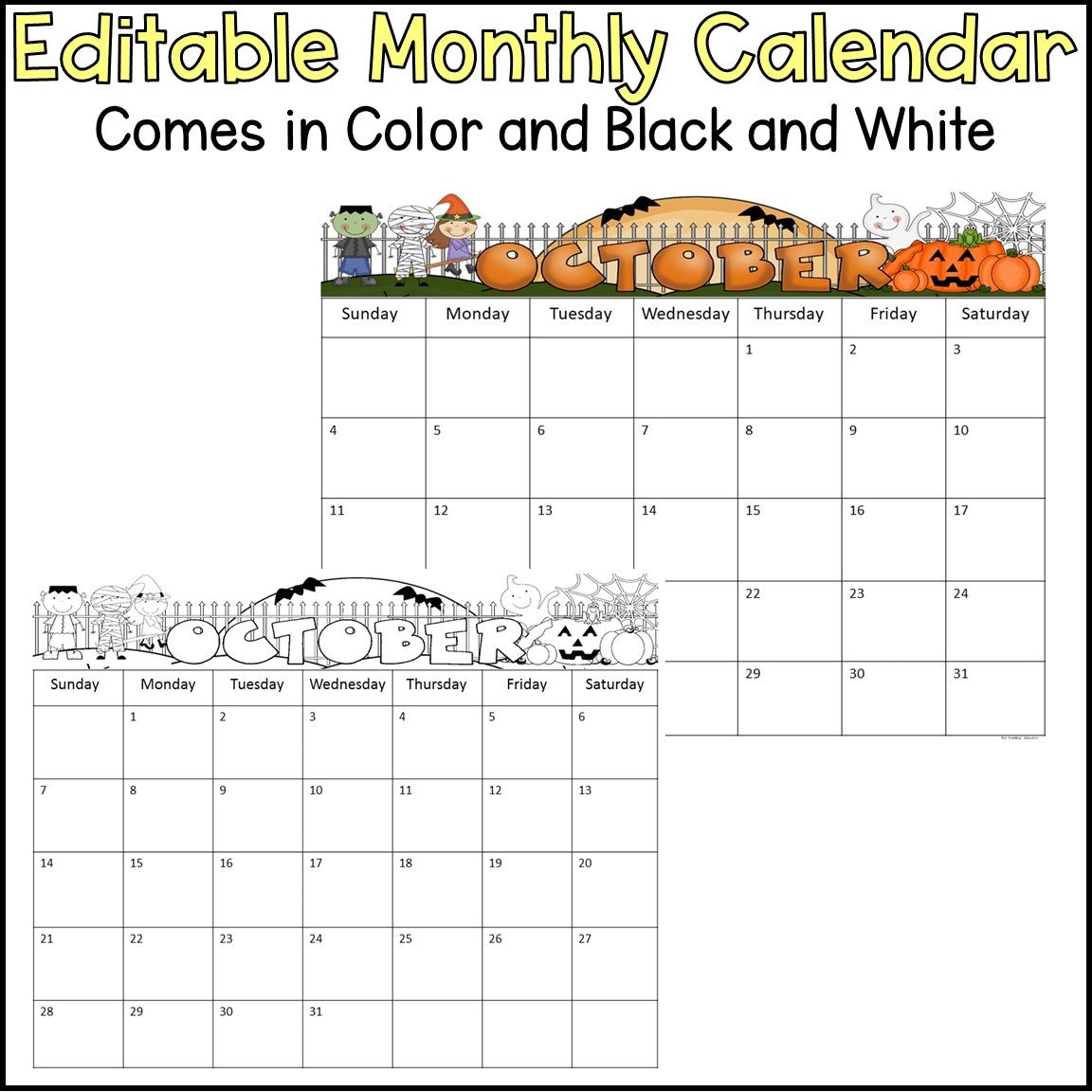 Editable Monthly Calendar - Etsy