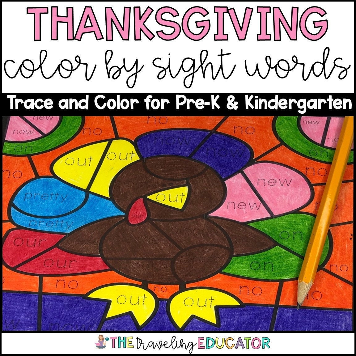 Thanksgiving Coloring Pages Thanksgiving Color by Sight Words for Pre ...
