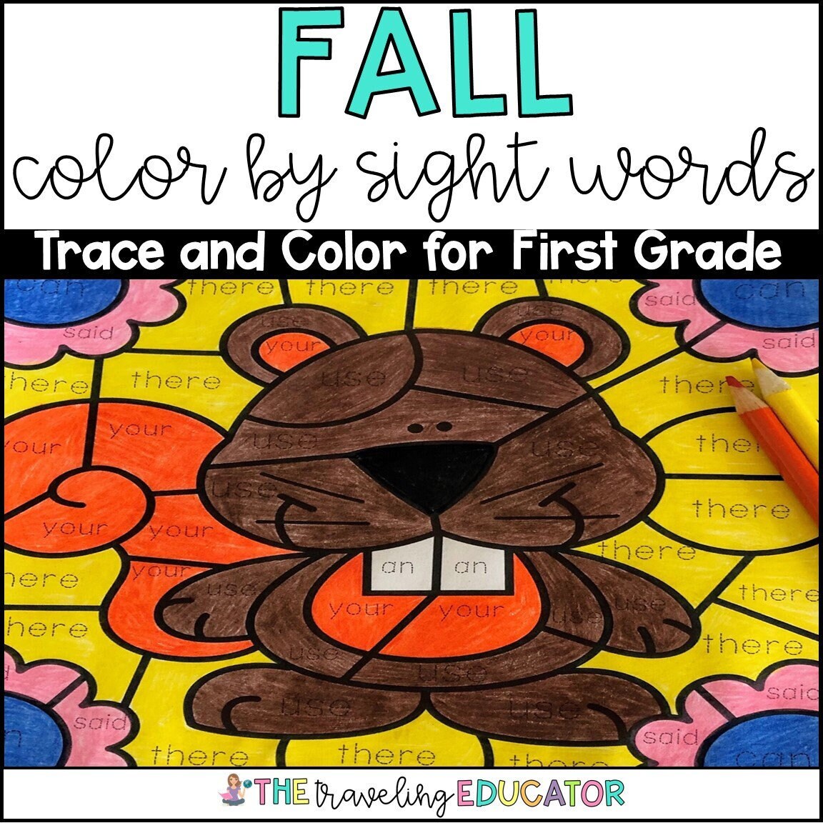 Fall Coloring Pages for Kids Color by Sight Words for 1st - Etsy