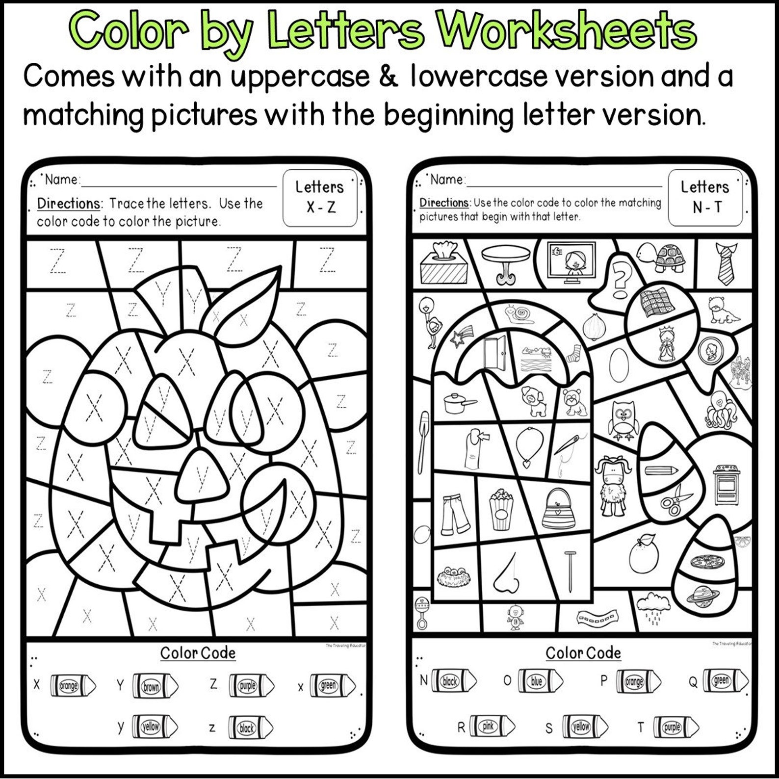 Fall Coloring Pages for Kids | Color by Letter | Color by Code - Etsy