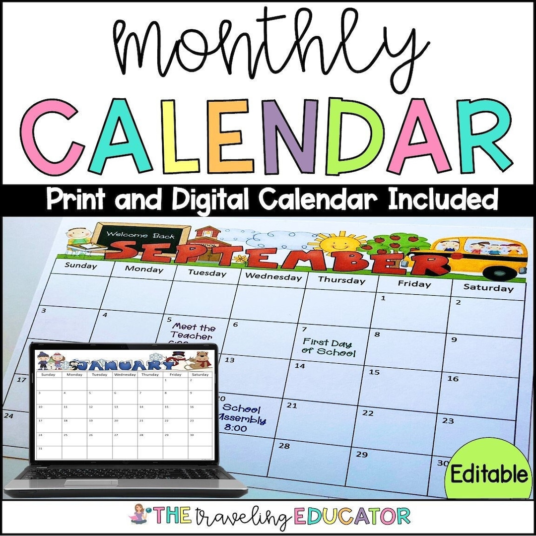 Editable Monthly Calendar - Etsy