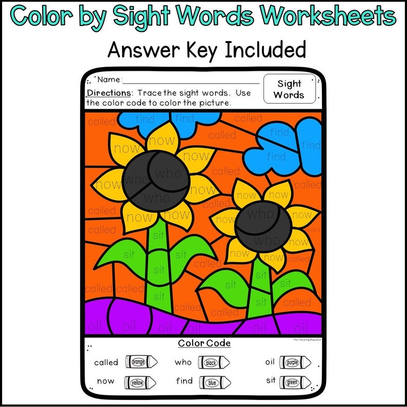 Fall Coloring Pages for Kids Color by Sight Words for 1st Grade Color ...