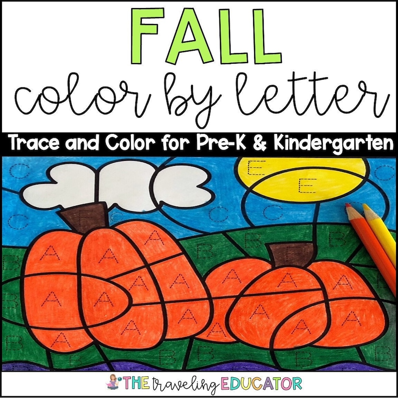 Fall Coloring Pages for Kids | Color by Letter | Color by Code - Etsy