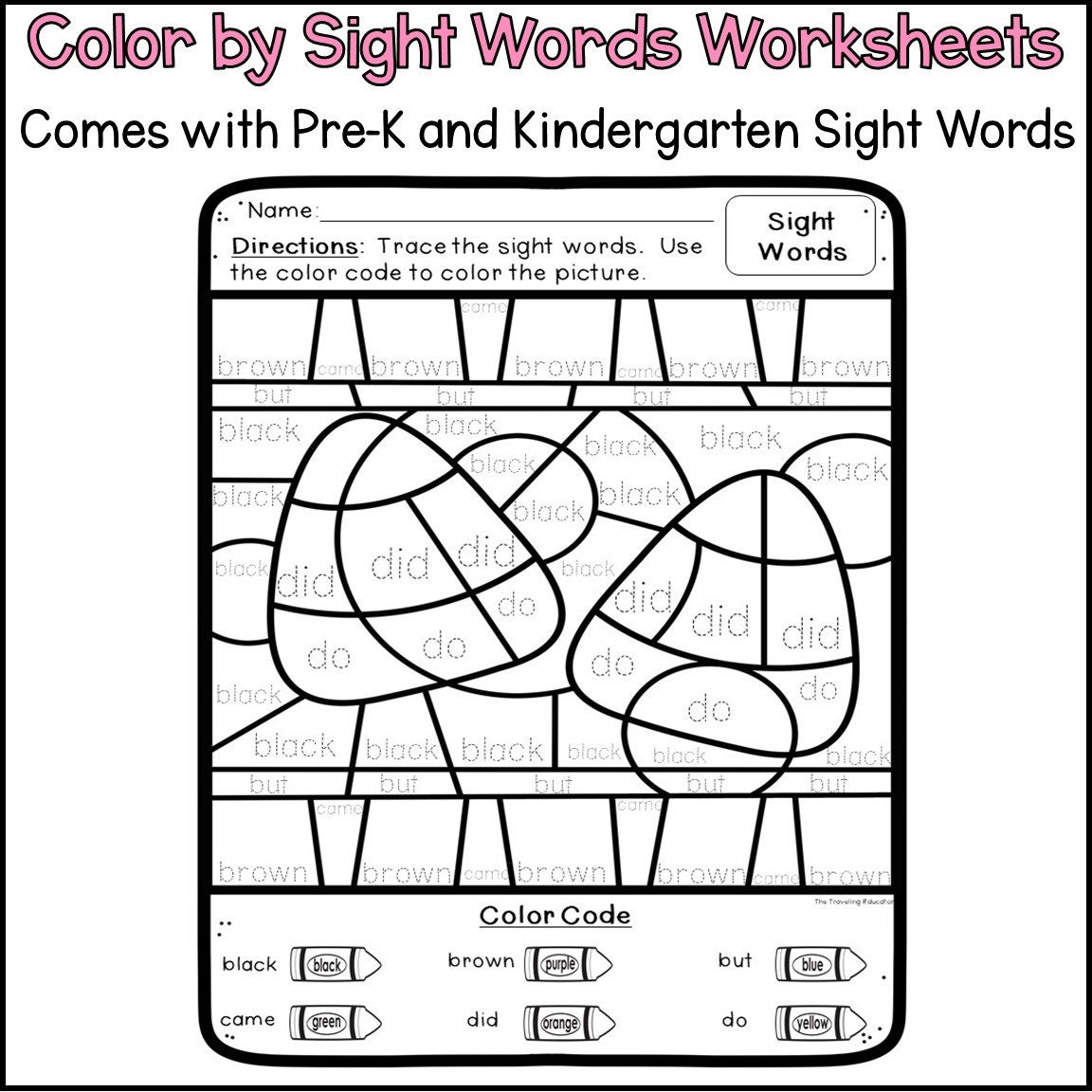 Halloween Coloring Pages for Kids Color by Sight Words for Pre-k and ...