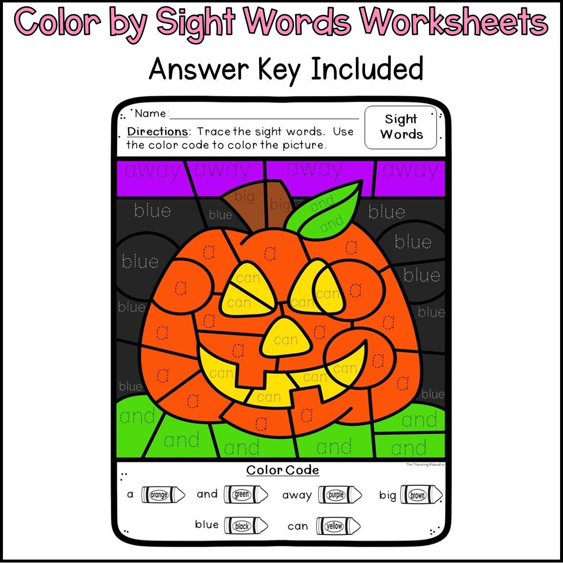 Halloween Coloring Pages for Kids Color by Sight Words for Pre-k and ...