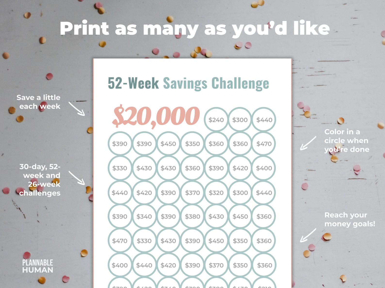 A6 Savings Challenge Bundle Printable Worksheets | 1K, 2K, 5K, 10K, 20K ...