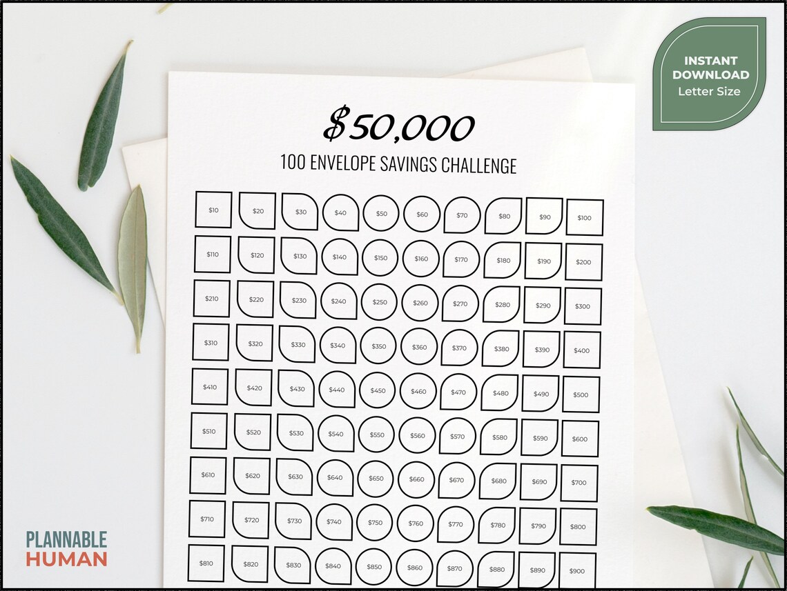 50,000 Savings Challenge Printable PDF - Minimalist Design for ...