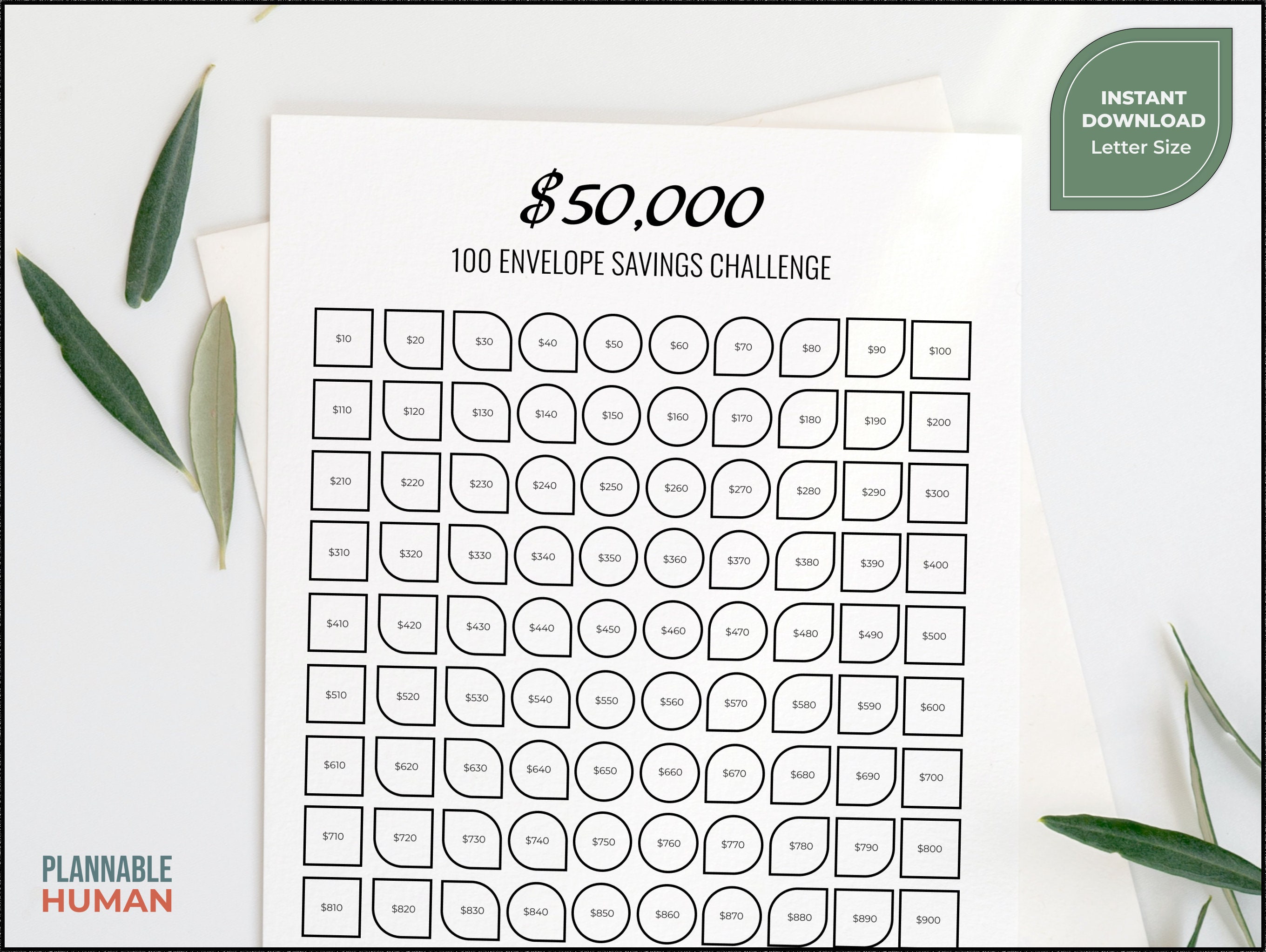 50,000 Savings Challenge Printable PDF - Minimalist Design for ...