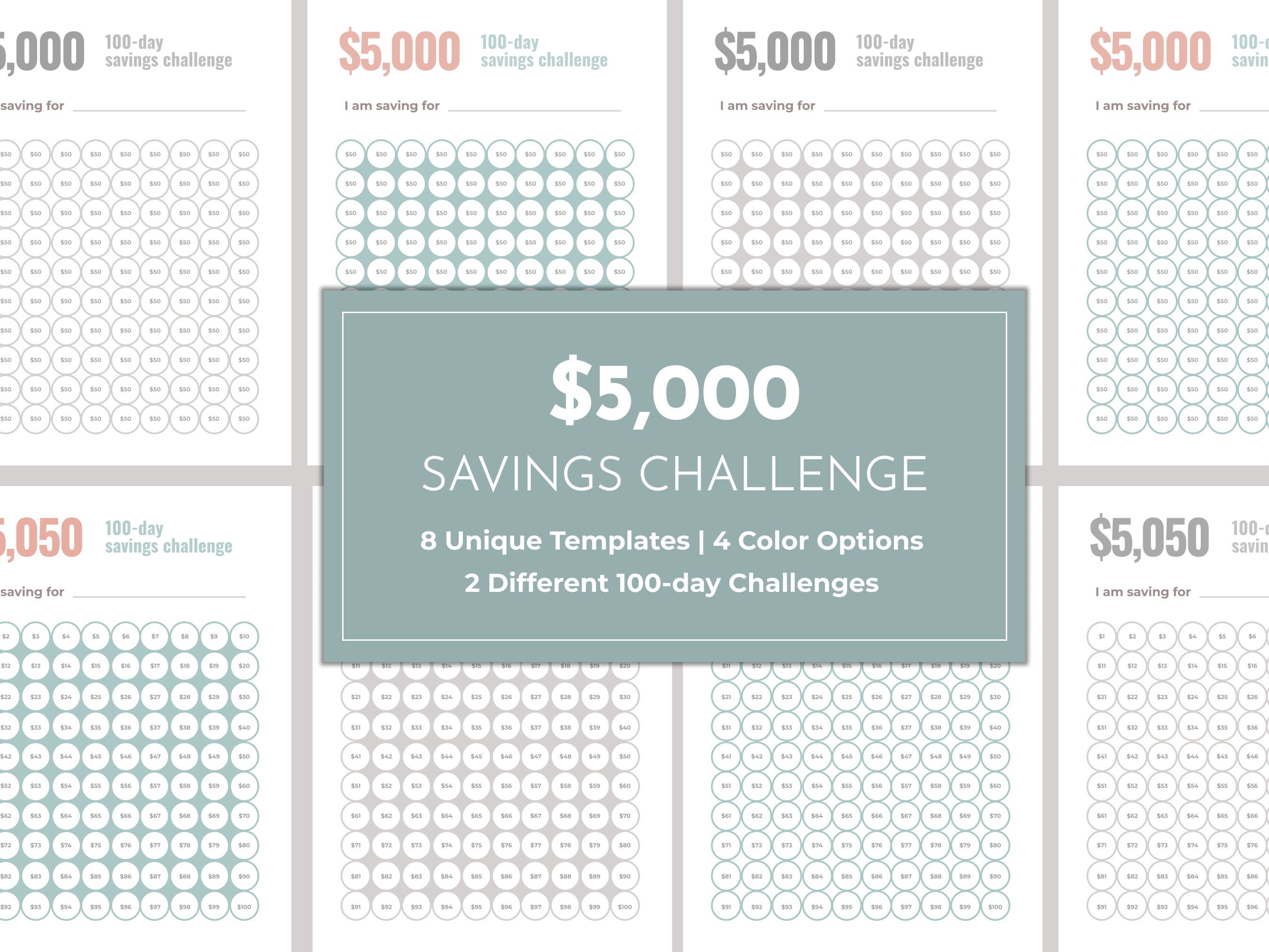 5,000 Savings Challenge Printable Worksheet Letter, A5, A4 and ...