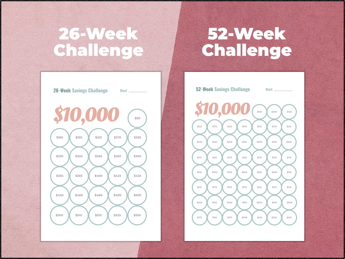 10,000 Savings Challenge Printable PDF | US Letter & A6 | 26 Weeks and ...