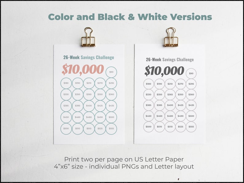 10,000 Savings Challenge Printable PDF | US Letter & A6 | 26 Weeks and ...