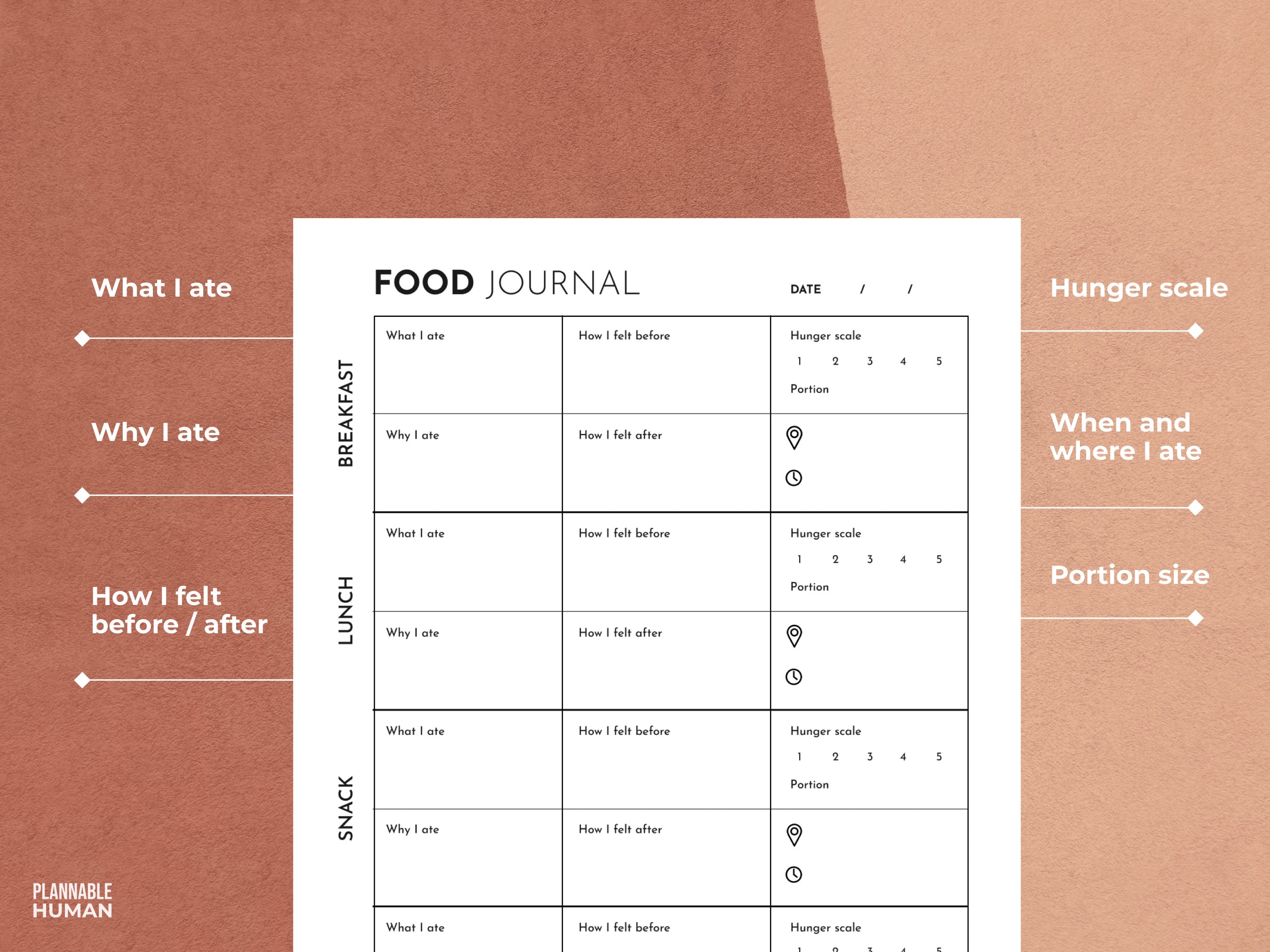 Daily Food Journal: Printable Mindful Eating Diary in 8.5" X 11" - Etsy