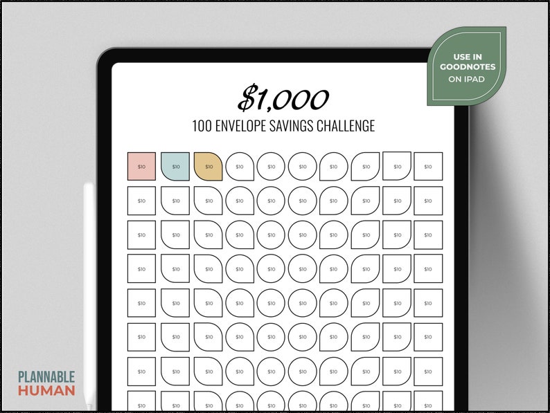 1,000 Savings Challenge Printable PDF in Letter Size or for Goodnotes ...