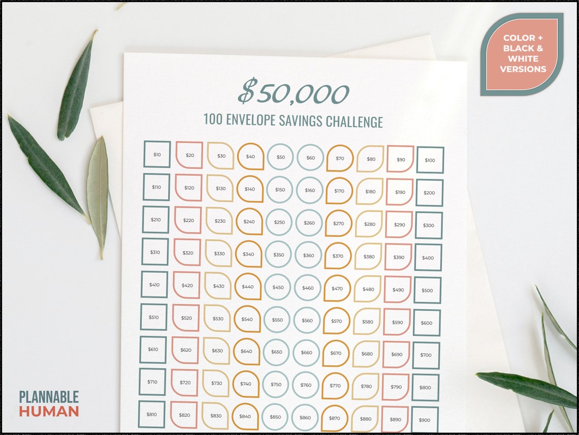 50,000 Savings Challenge Printable PDF - Minimalist Design for ...
