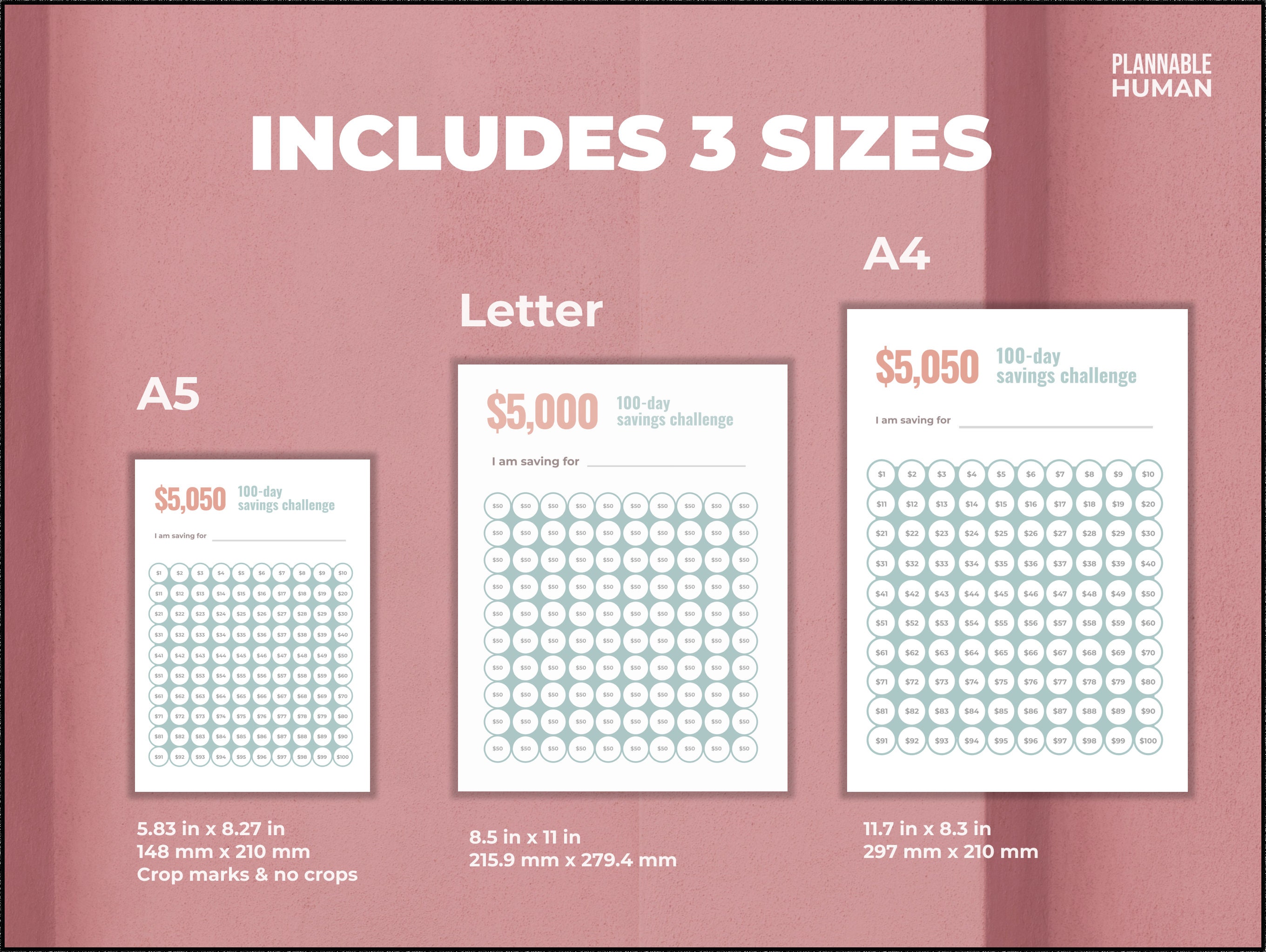 5,000 Savings Challenge Printable Worksheet | Letter, A5, A4 and ...