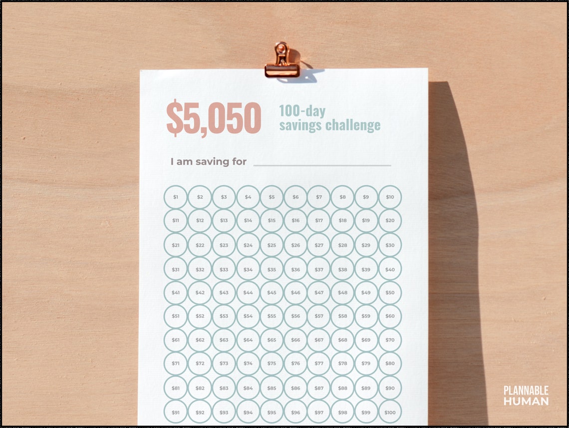 5,000 Savings Challenge Printable Worksheet Letter, A5, A4 and ...