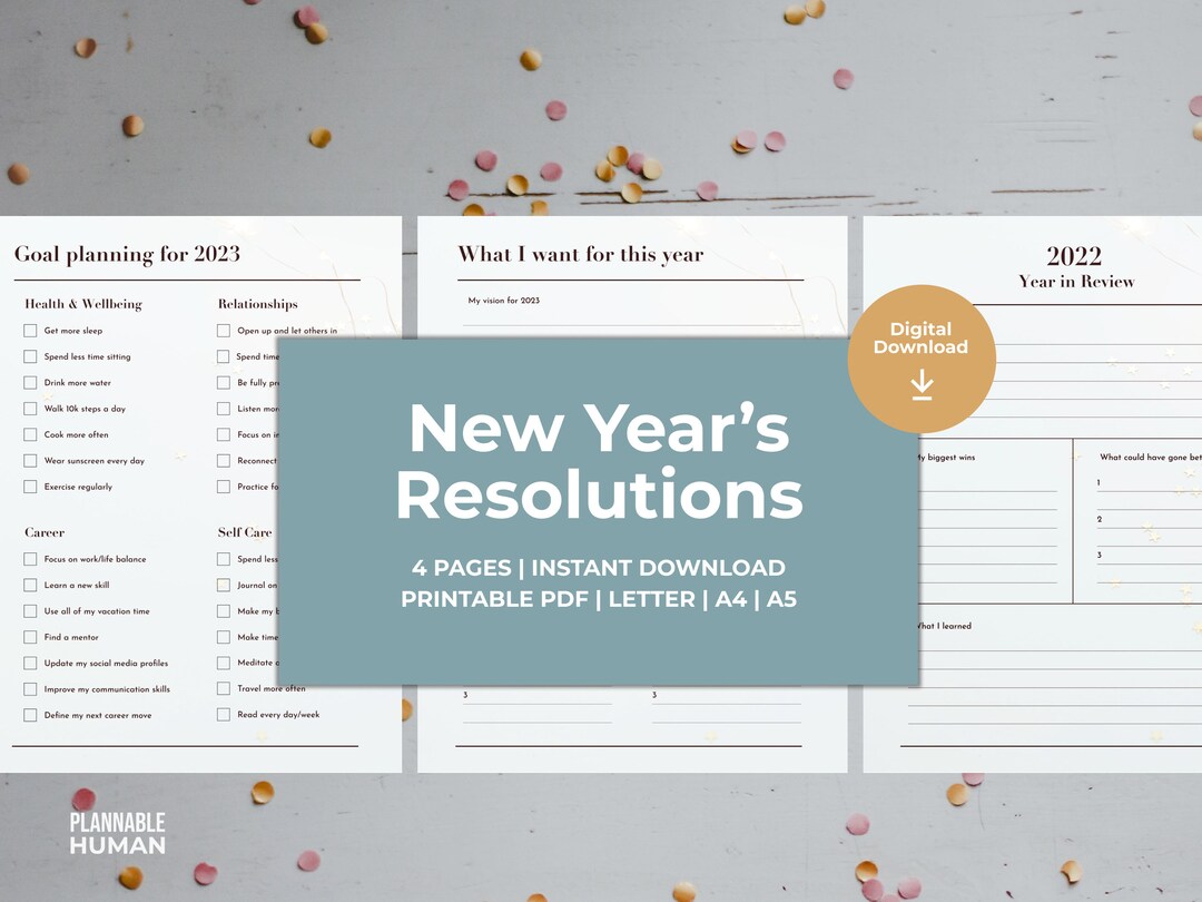 New Year's Resolution Template | Year Review Goals & Reflection 2022/ ...