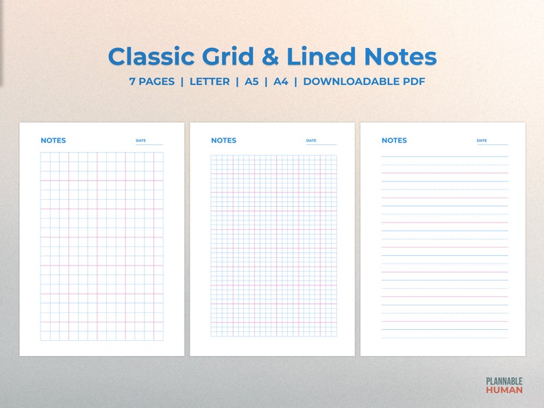 Minimalist Note Taking Templates | Printable Grid, Lined, Dot Grid ...