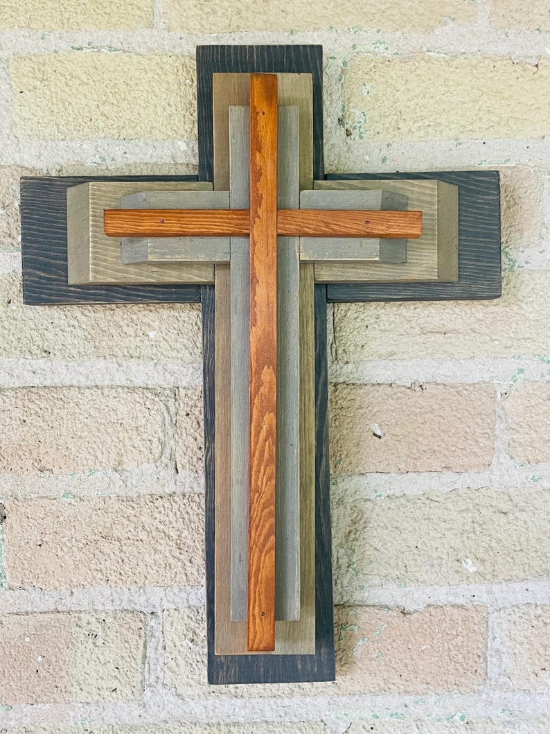 Unique Handmade Layered Wood Cross, Large Wood Cross, Religious Wall ...