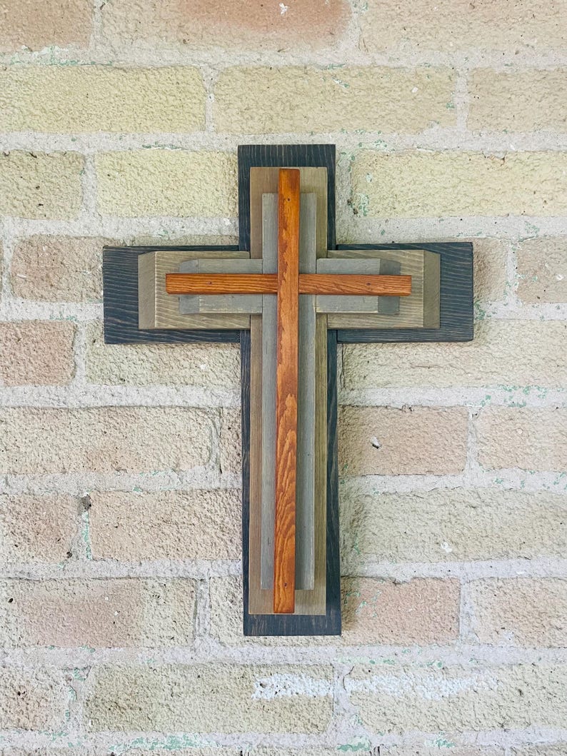 Unique Handmade Layered Wood Cross, Large Wood Cross, Religious Wall ...