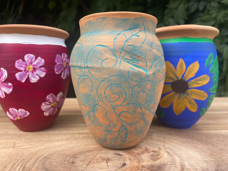 Cantarito De Barro. Hand Painted Mexican Clay Cups Floral Design - Etsy