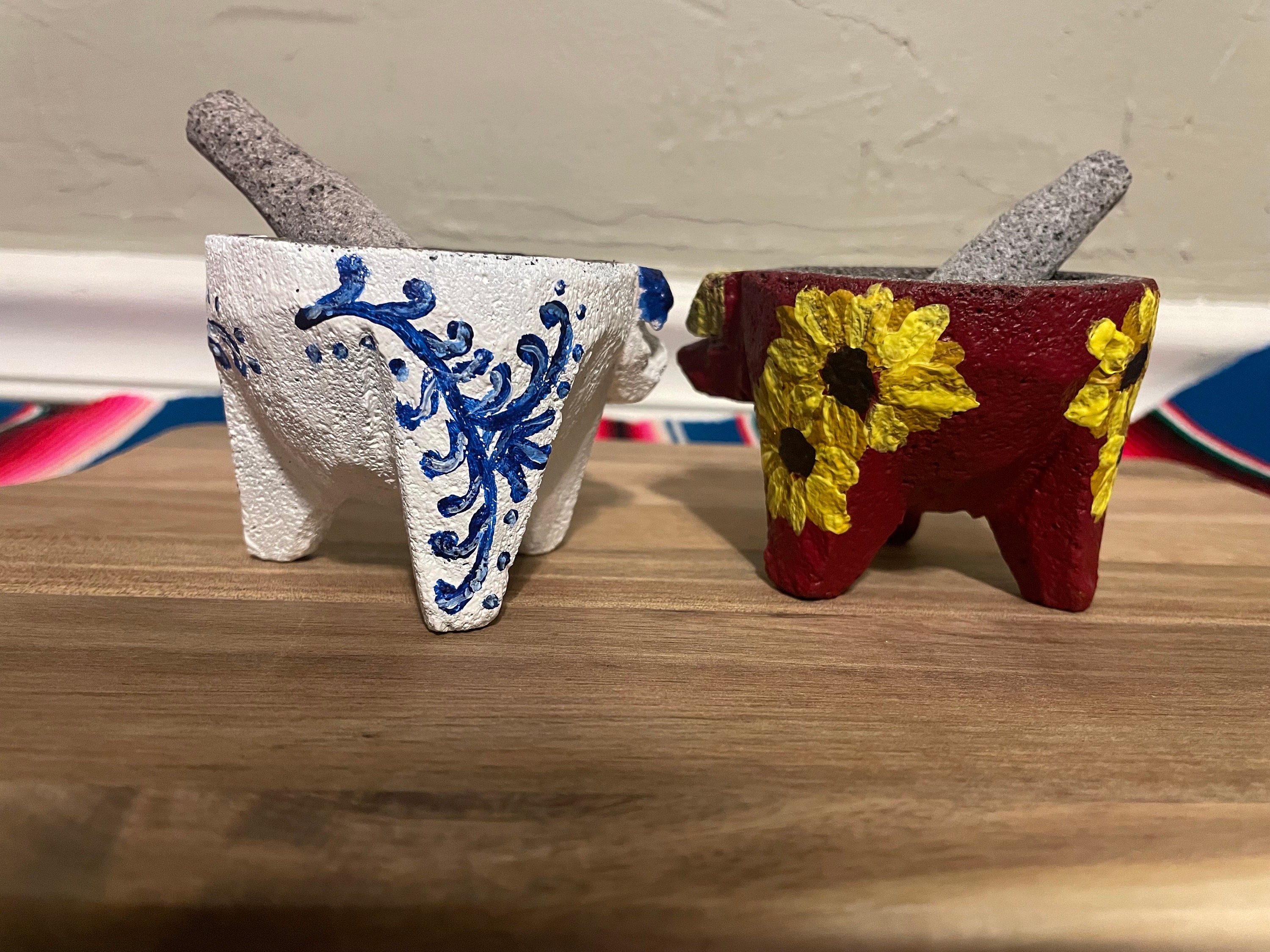 Mini Mexican Hand-painted Stone Mortar and Pestle/ Mini Molcajete ...