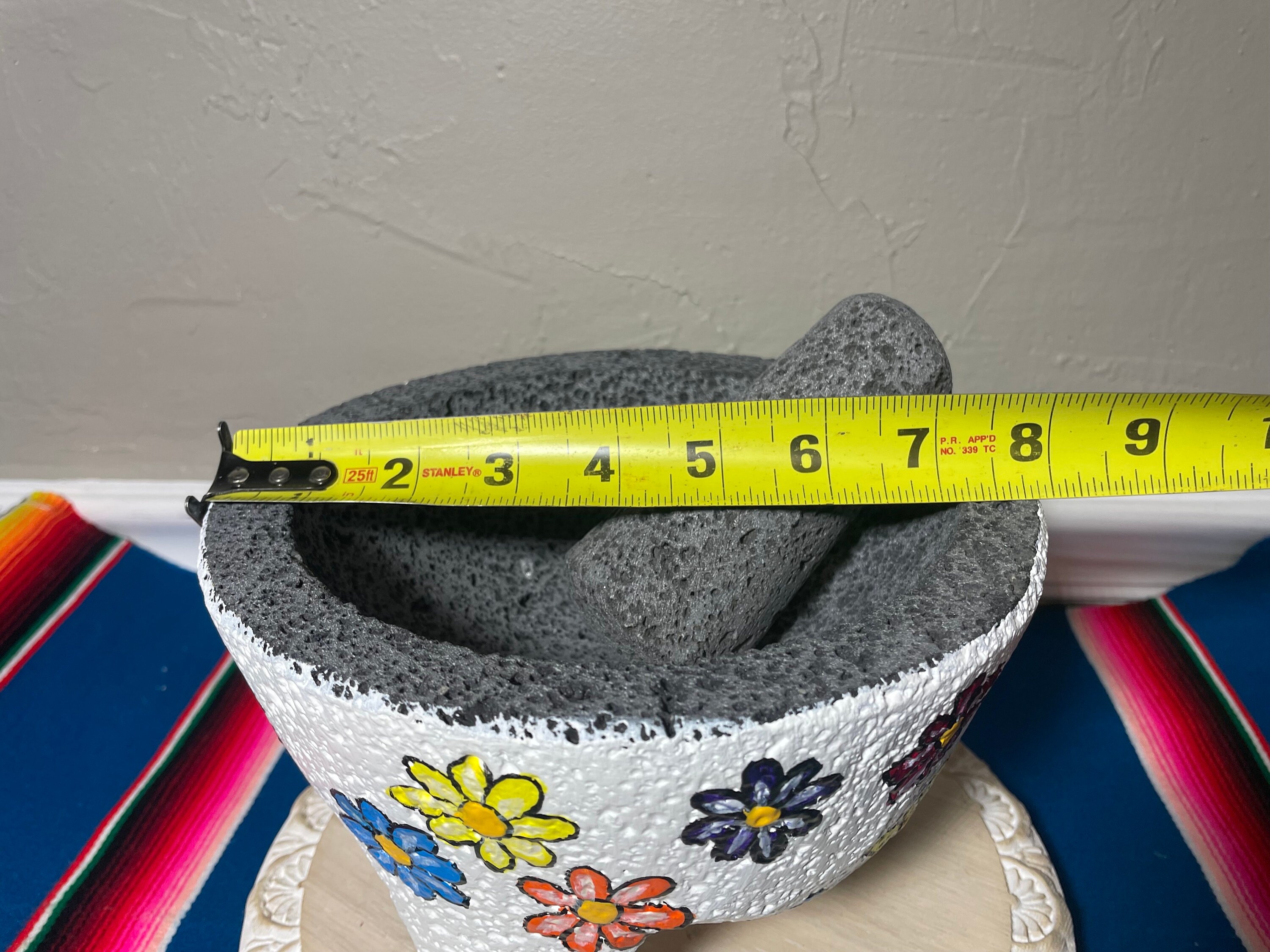 Mexican Molcajete Set: Hand-painted Daisy Mortar and Pestle With Shot ...