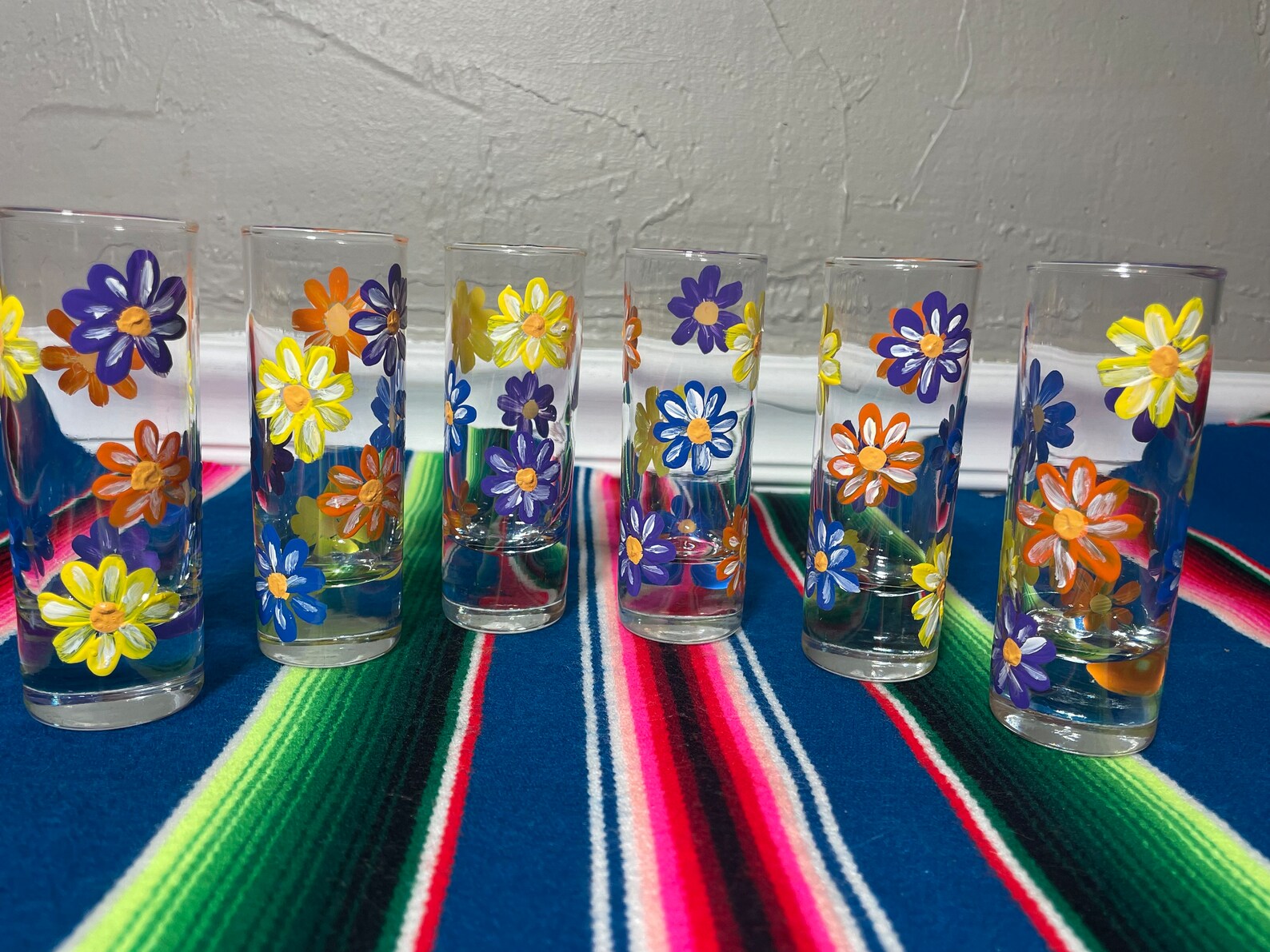 Mexican Molcajete Set: Hand-painted Daisy Mortar and Pestle With Shot ...