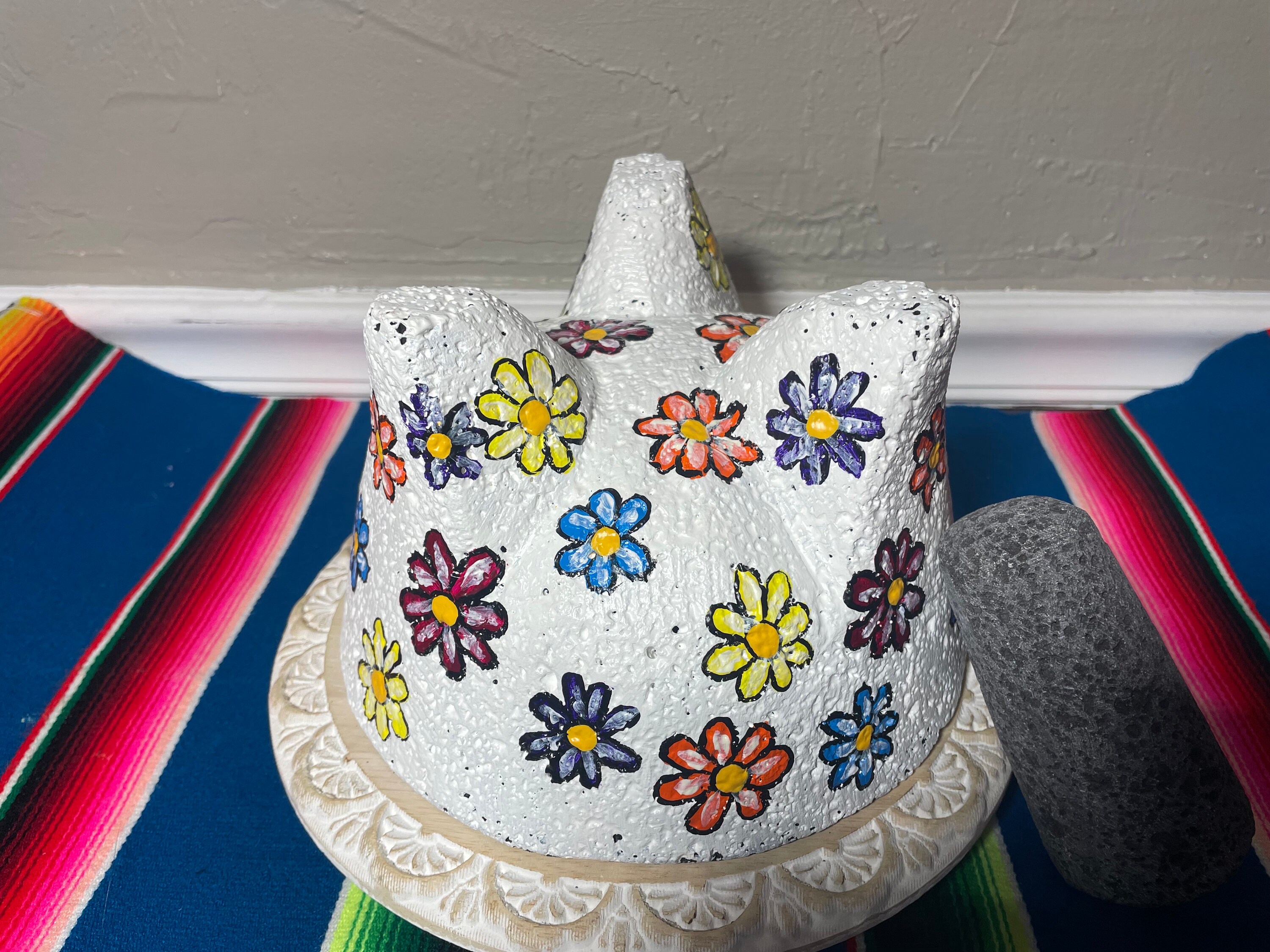 Mexican Molcajete Set: Hand-painted Daisy Mortar and Pestle With Shot ...