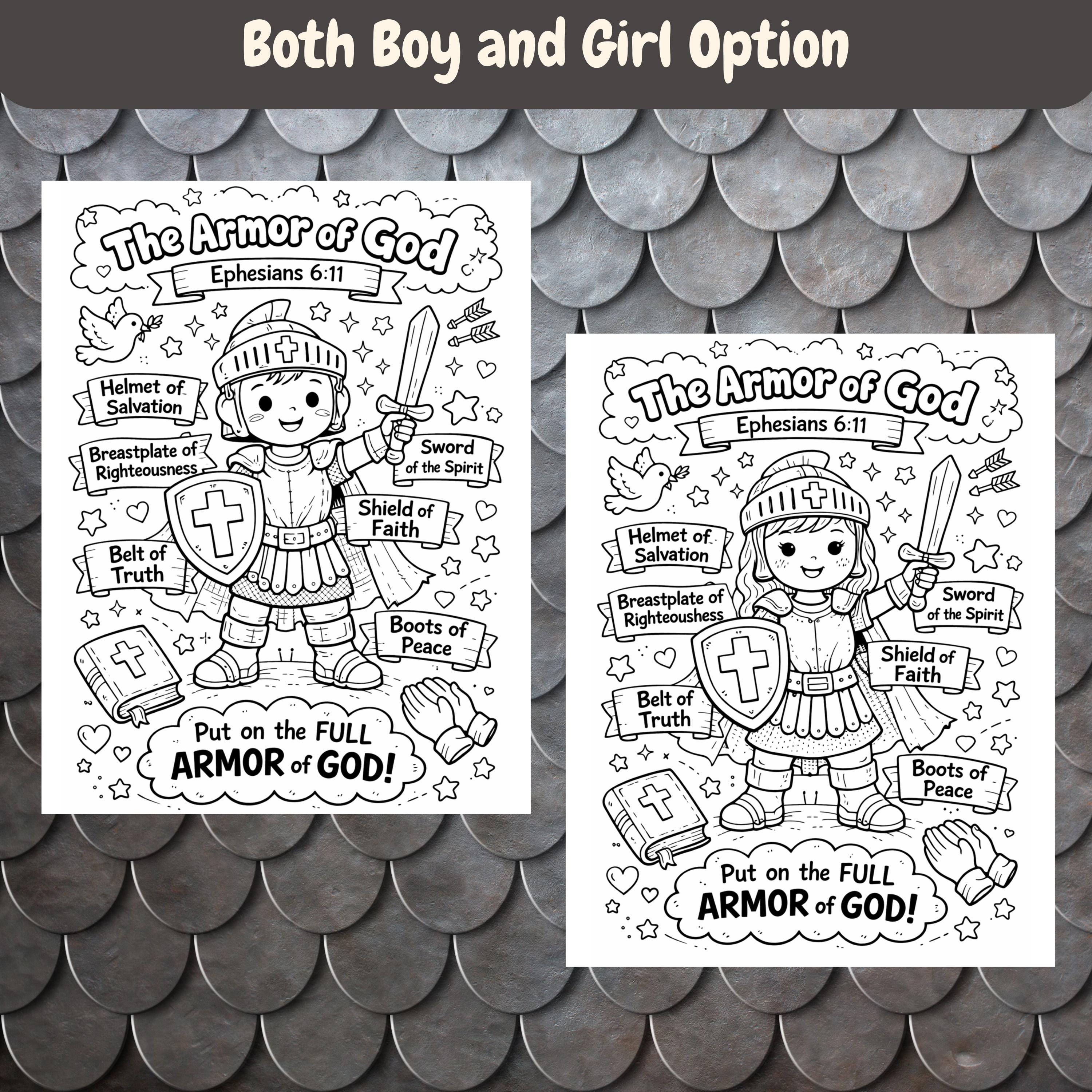 Christian Printable Kids Armor of God Coloring Pages, Bible Coloring ...