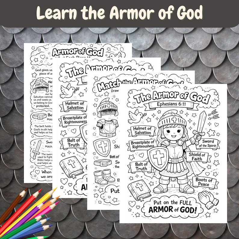 Christian Printable Kids Armor of God Coloring Pages, Bible Coloring ...