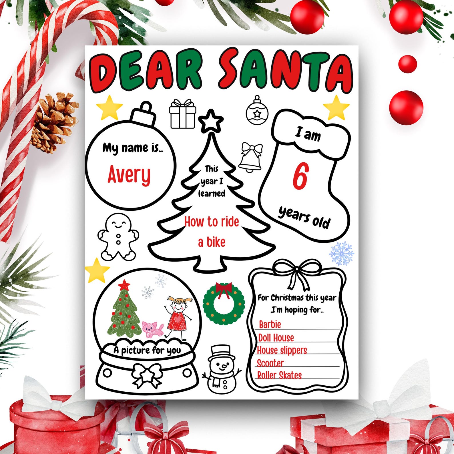 Dear Santa Coloring Page, 2 Page Santa Letter Templates, Printable PDF ...